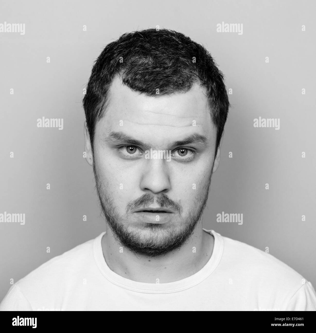 Portrait of man with funny face - Monocrome or black and white portrait ...