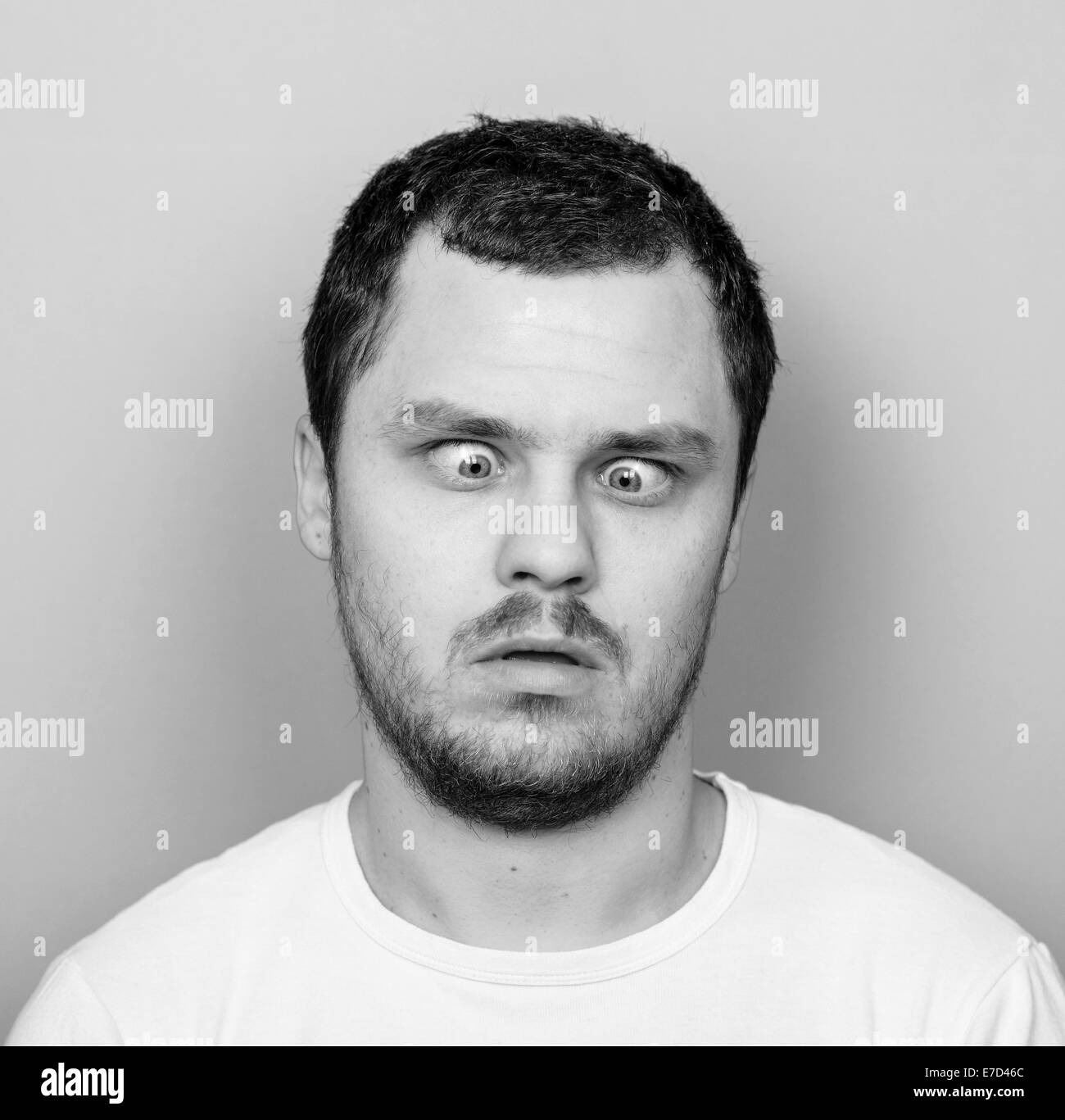 Portrait of man with funny face - Monocrome or black and white portrait ...