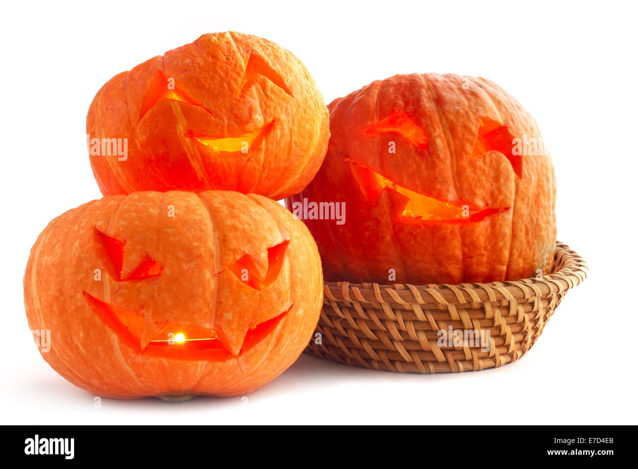 Glowing Halloween Pumpkins isolated on white background Stock Photo - Alamy