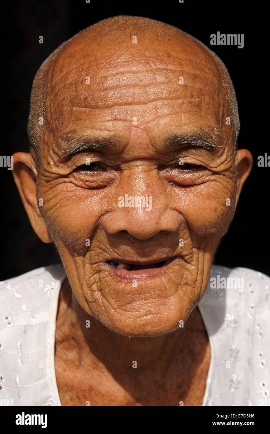 Aged Buddhist monk at Phnom Srei temple near Kampong Cham, Cambodia ...