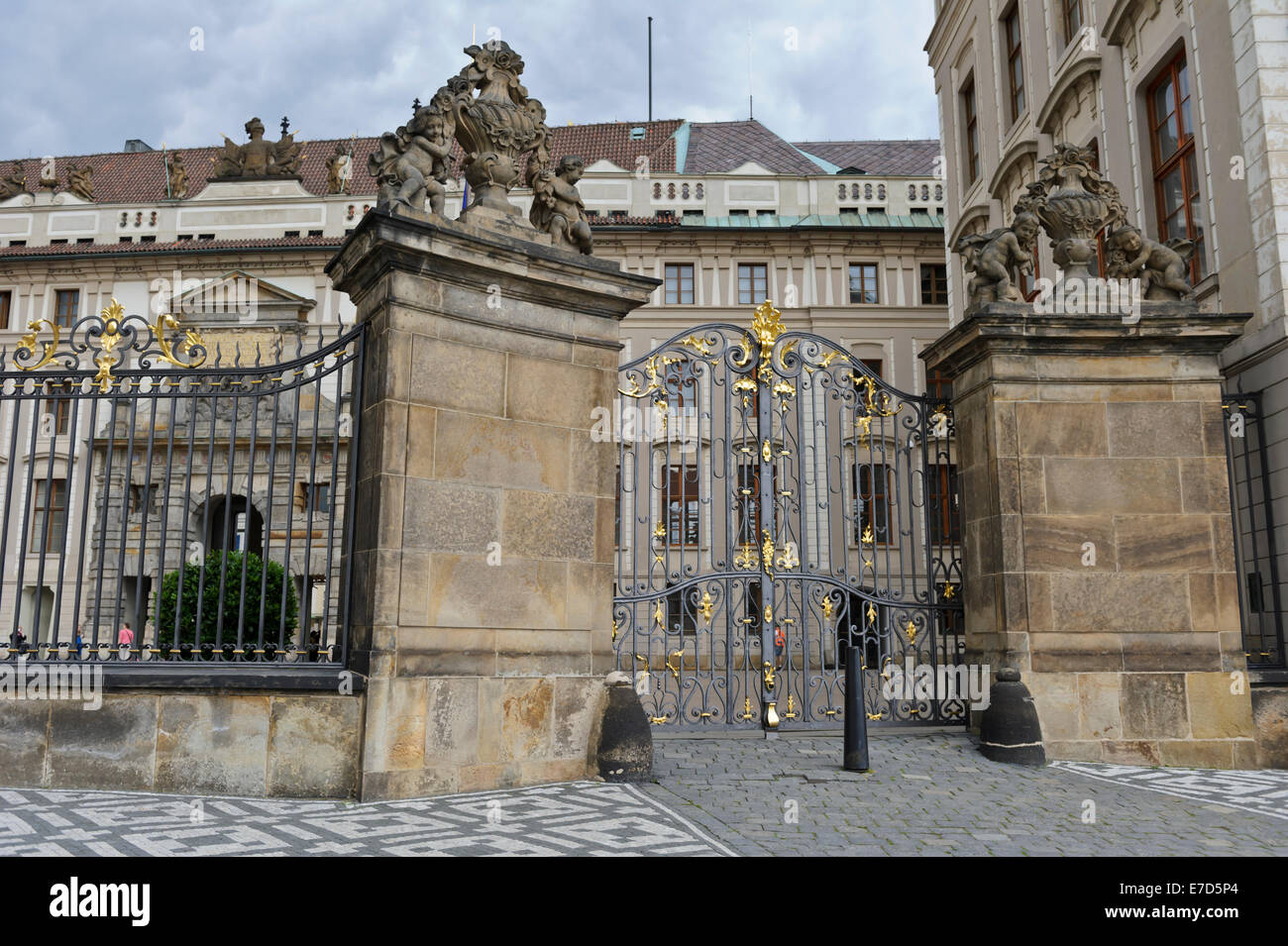 Statues on top of the gate of Prague Castle, Prague, Czech Republic ...