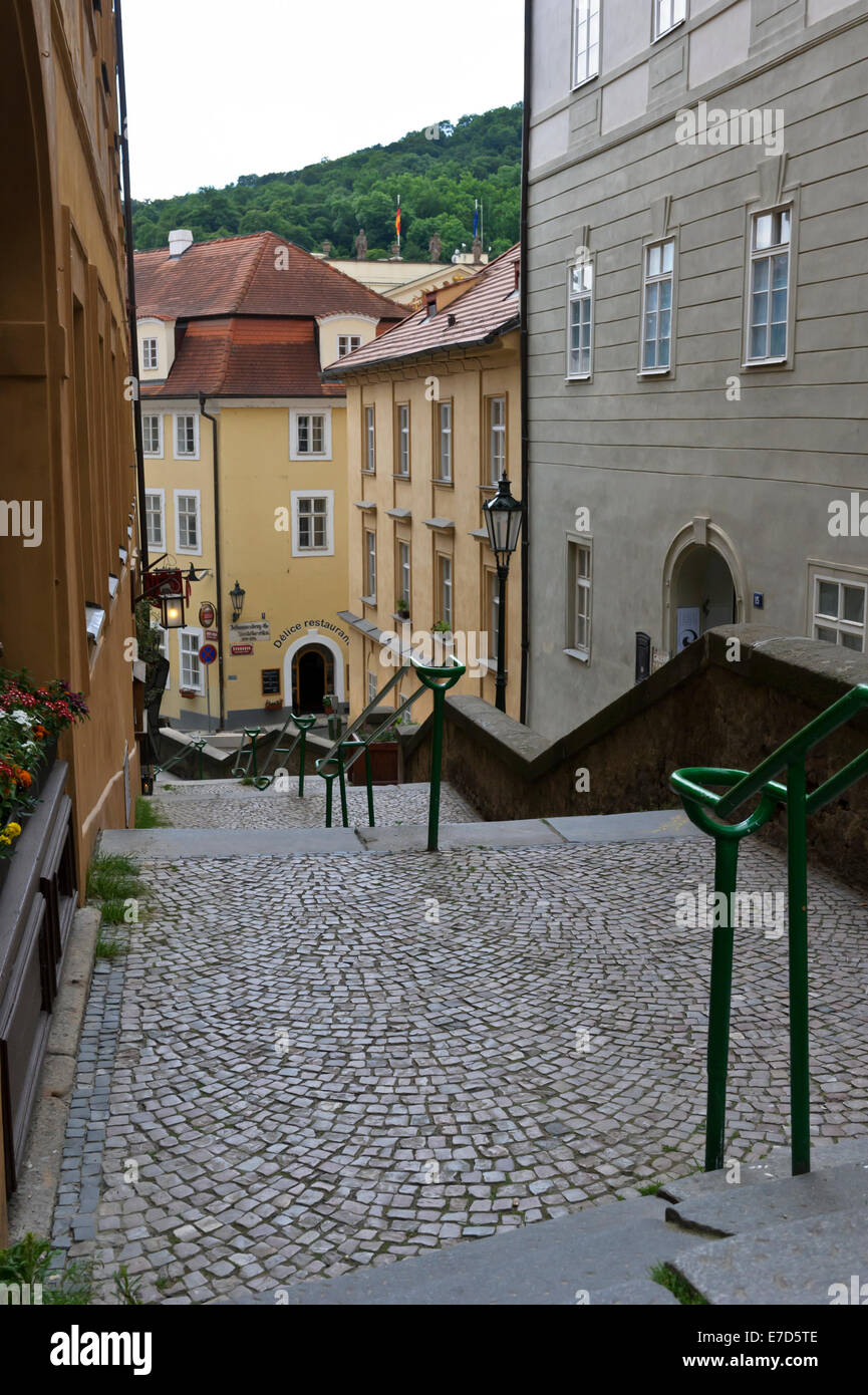 A series of cobblestone steps in the City of Prague, Czech Republic ...