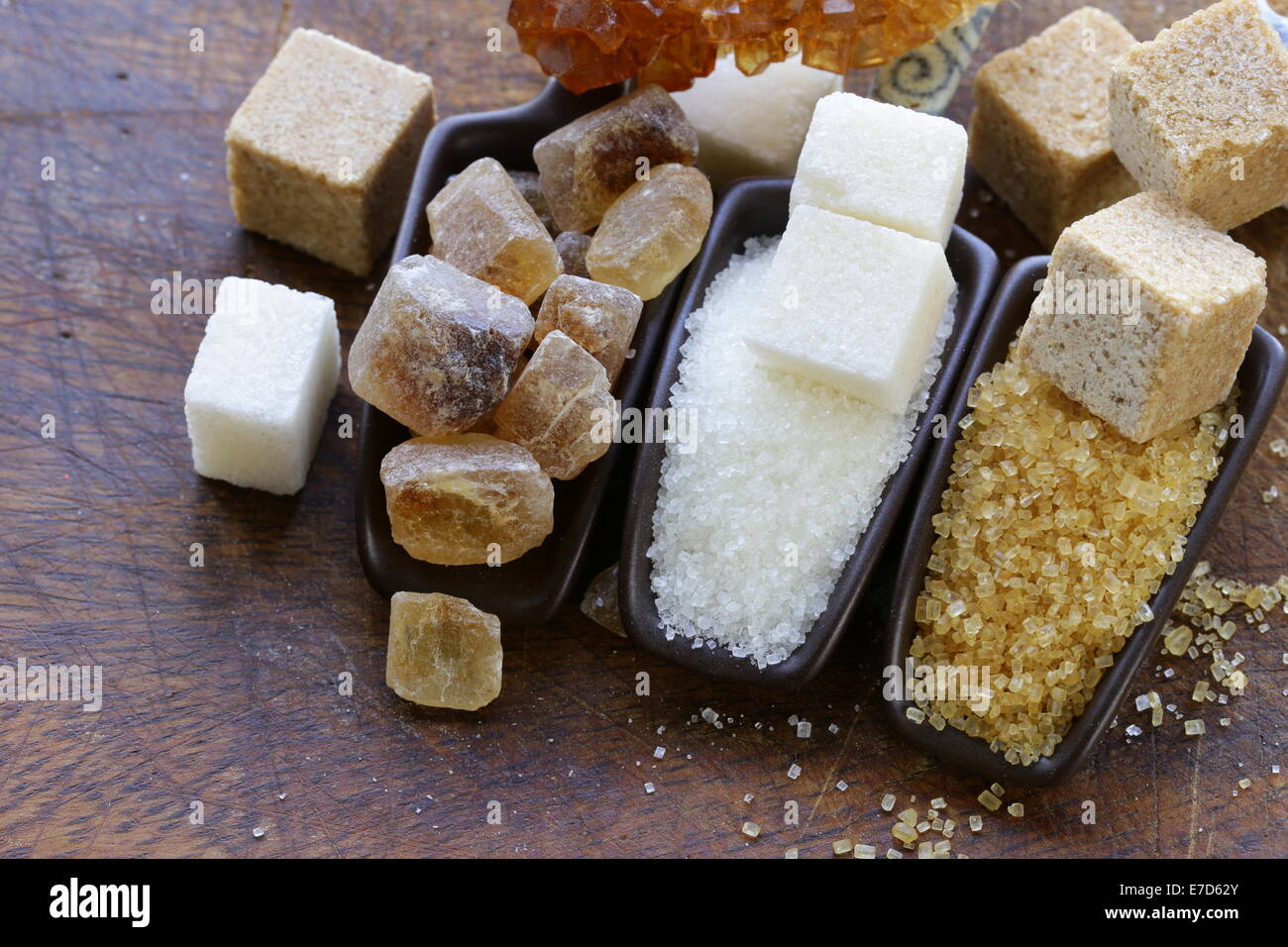 different types of sugar - brown, white and refined sugar Stock Photo ...