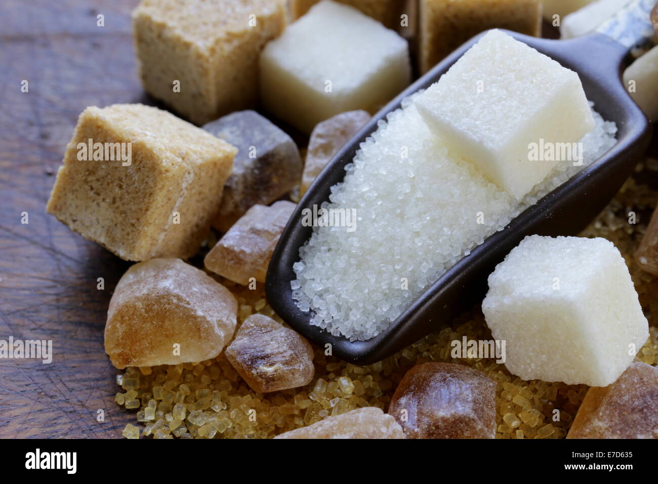 different types of sugar - brown, white and refined sugar Stock Photo ...