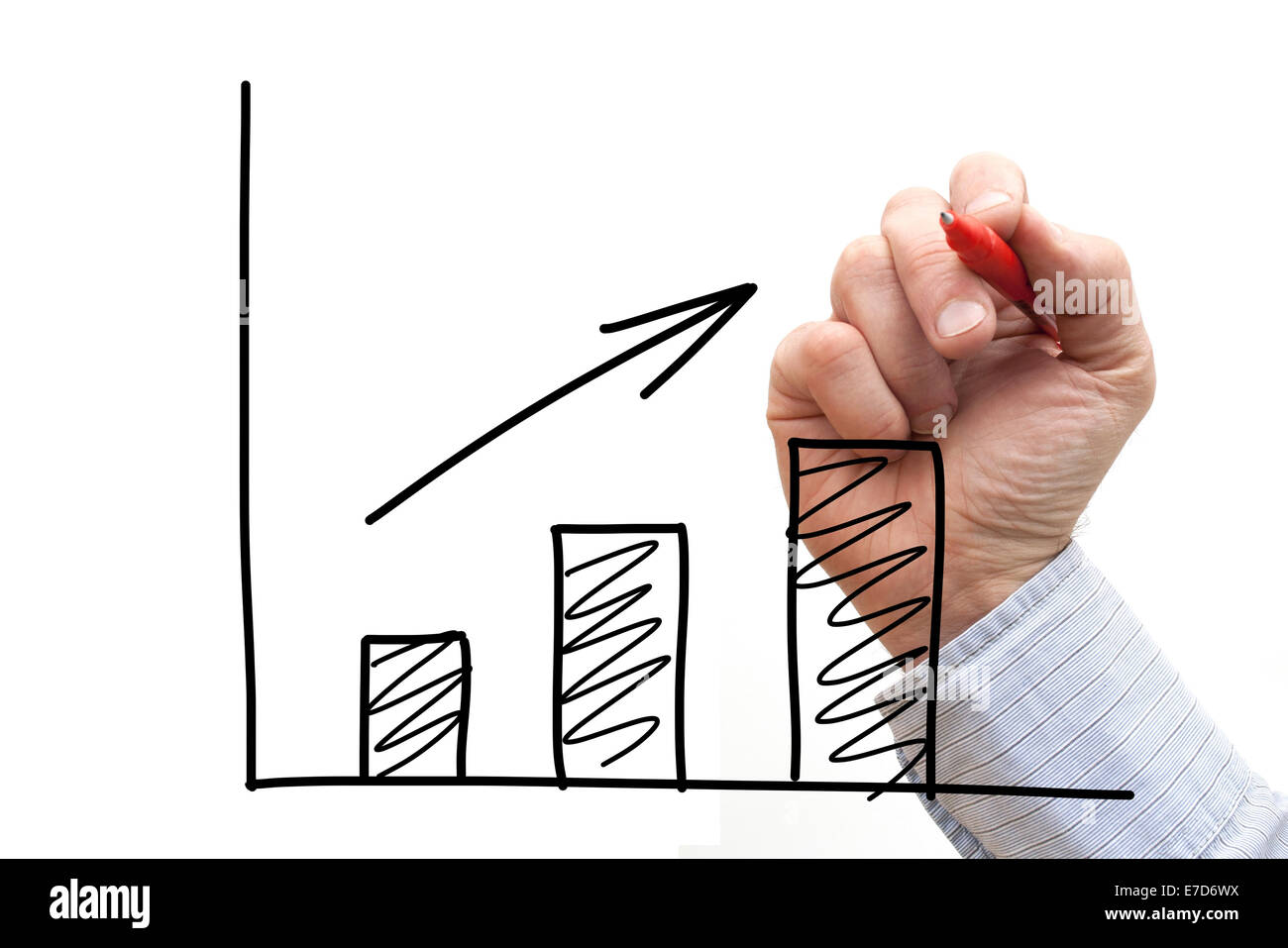 A Colourful Concept photo showing a Businessman drawing a rising arrow ...