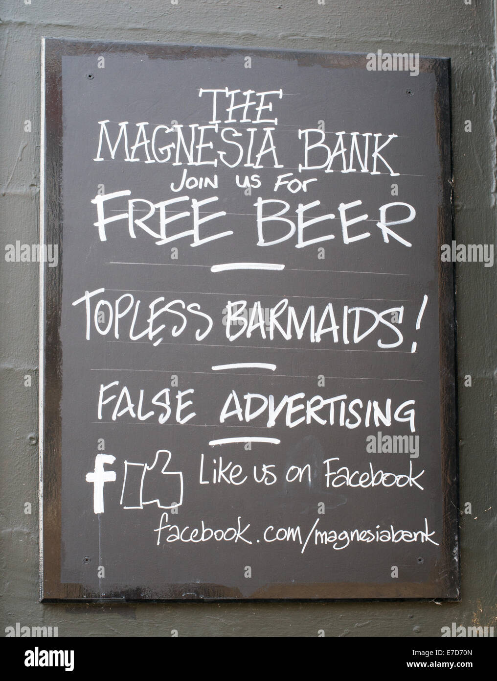 Humorous pub advert Free Beer, Topless Barmaids False Advertising North ...