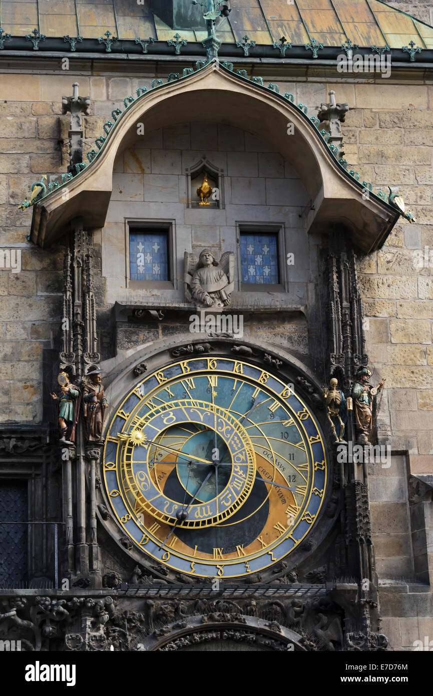 The famous medieval Astronomical Clock with two faced dials, one of ...