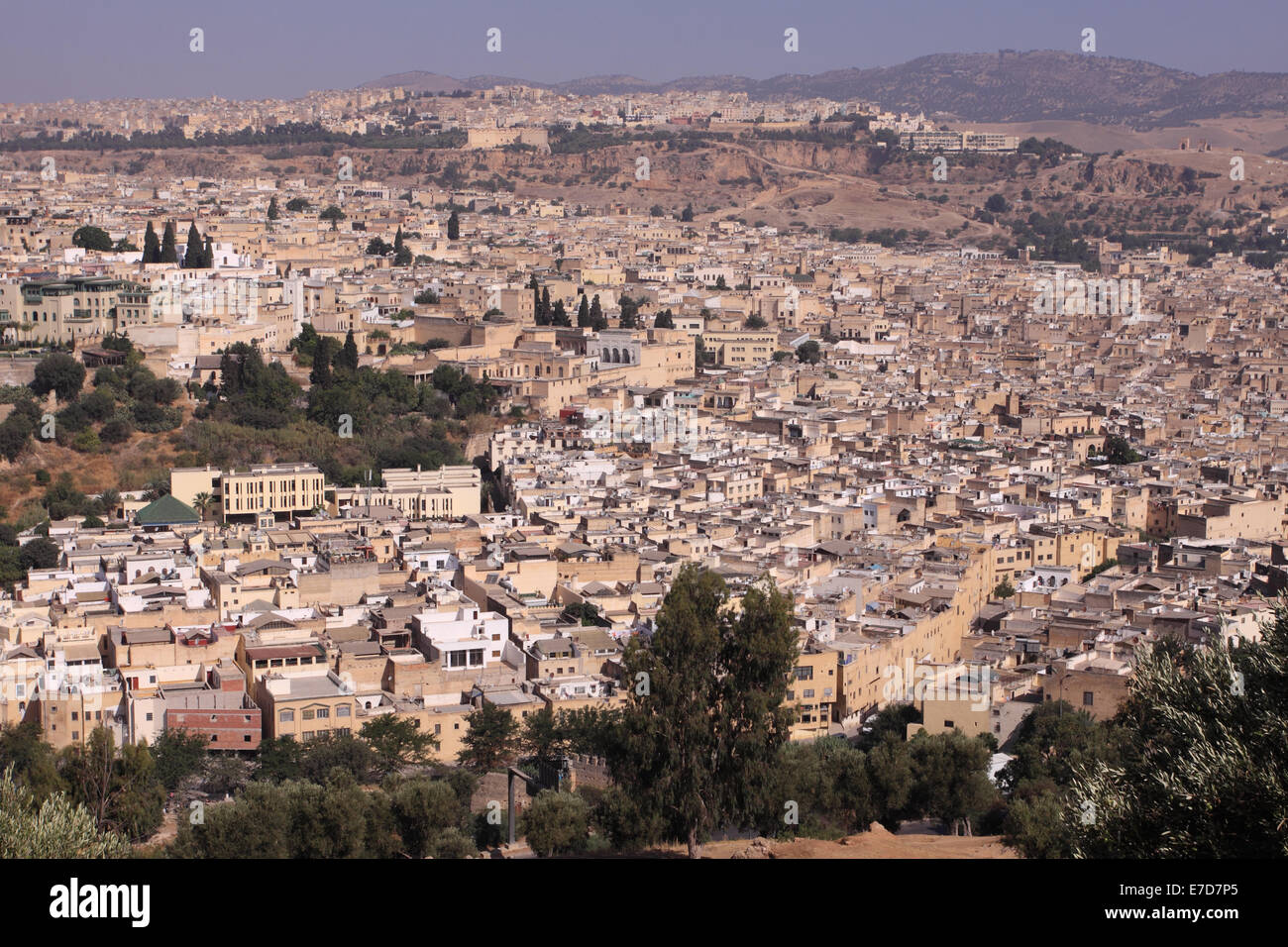 Fez Morocco aerial view of the city of Fes looking across the Medina ...