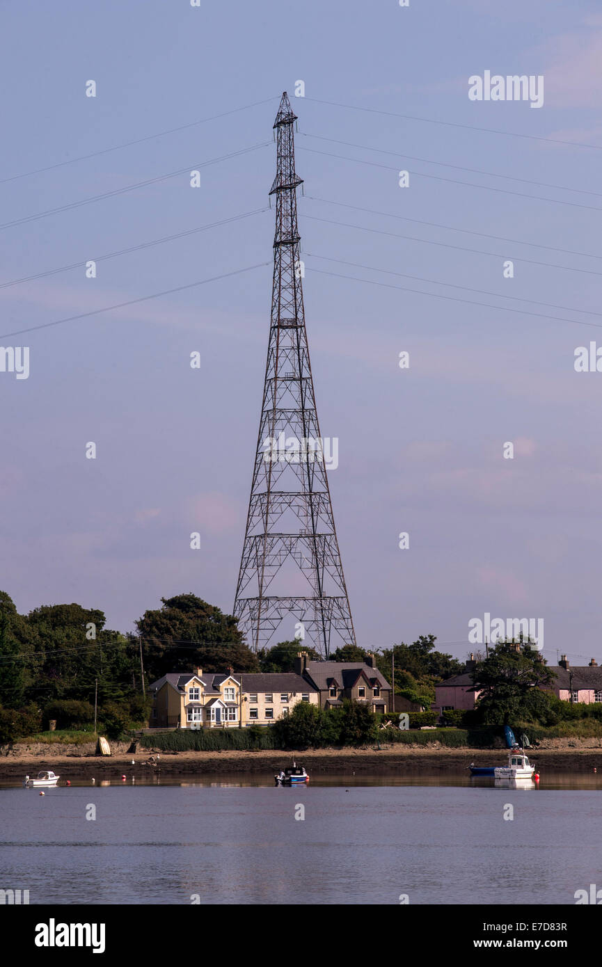 Electricity pylon beside residential housing at Culmore Point, Derry ...