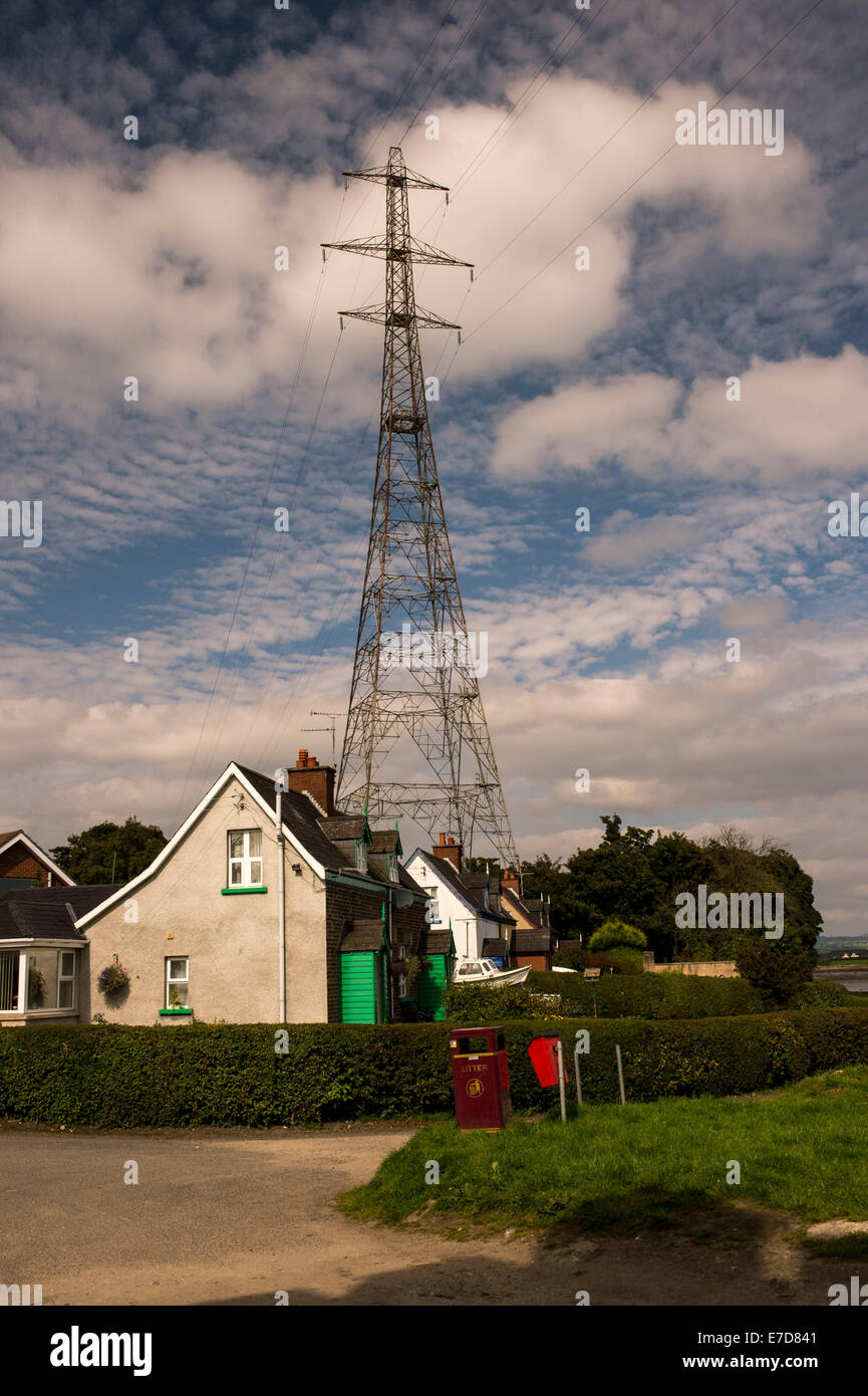 Electricity pylon beside residential housing at Culmore Point, Derry ...