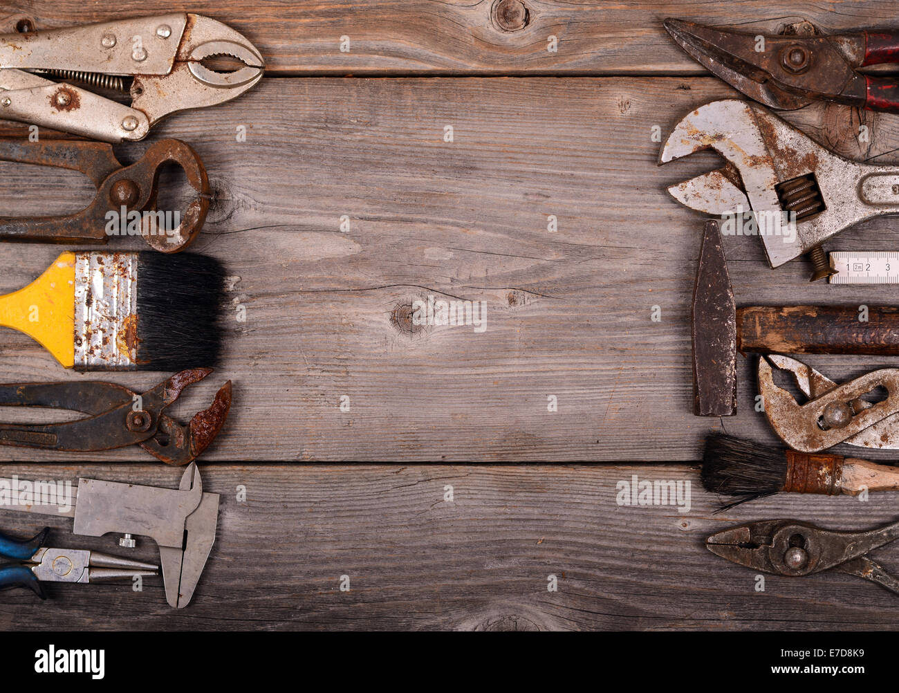 Vintage construction tools background Stock Photo - Alamy