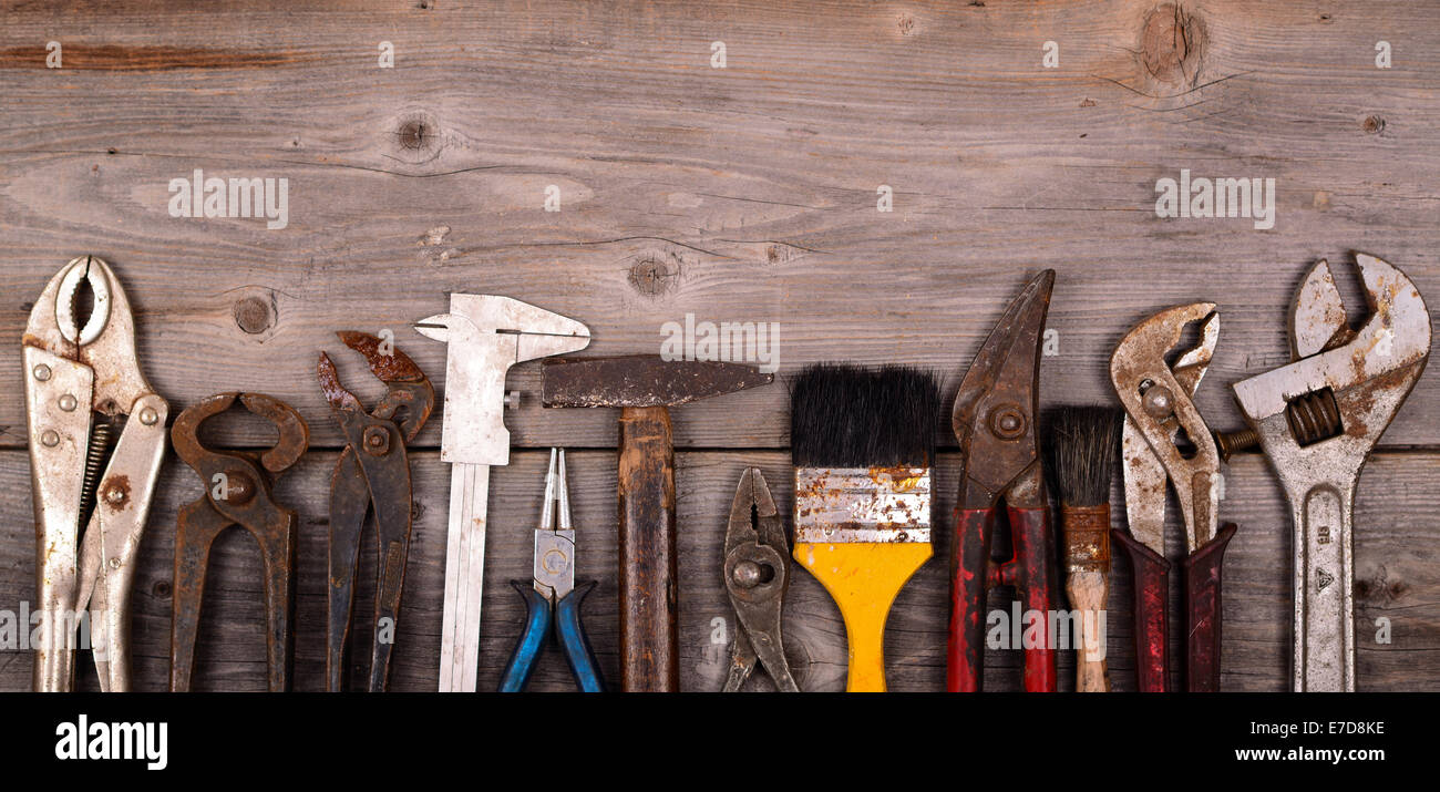 Vintage construction tools background Stock Photo - Alamy