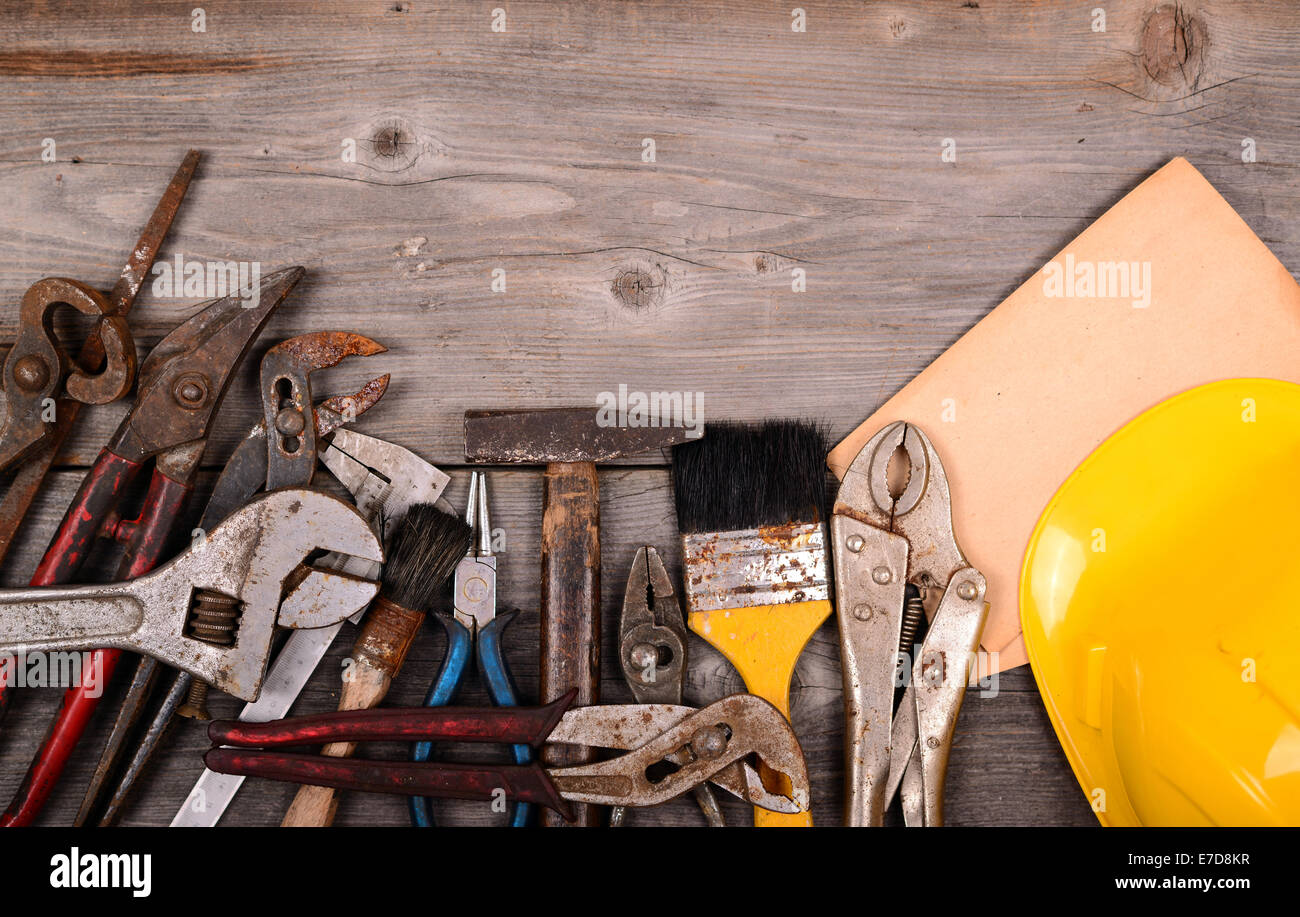 Vintage construction tools background Stock Photo - Alamy