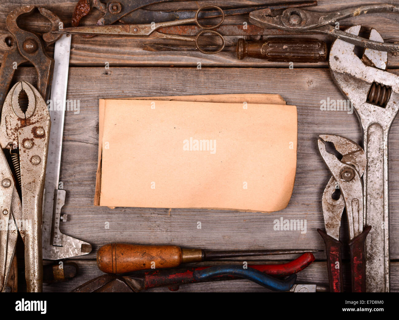 Vintage construction tools background Stock Photo - Alamy