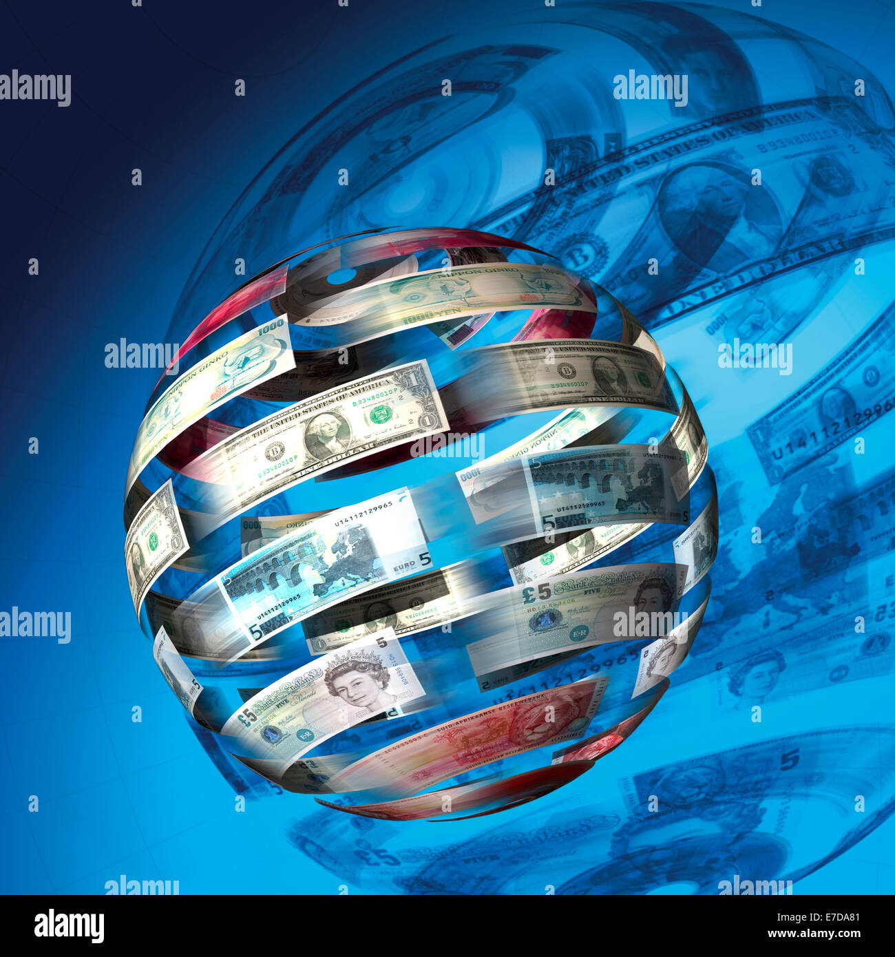 Money makes the World go Around. A spinning globe of international ...