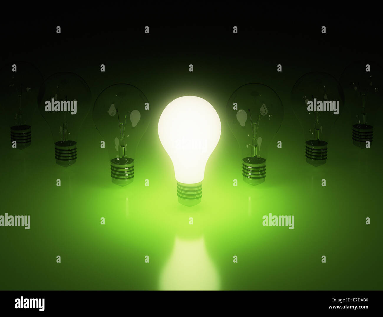 Row of light bulbs on green background Stock Photo - Alamy