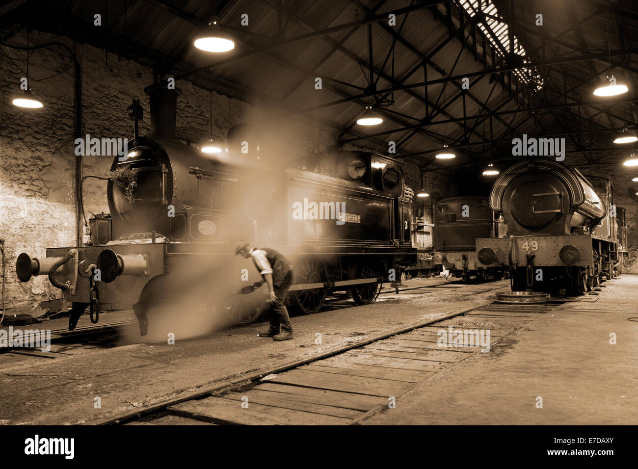 Steam engines at the engine shed at Tanfield Railway near Gateshead in ...