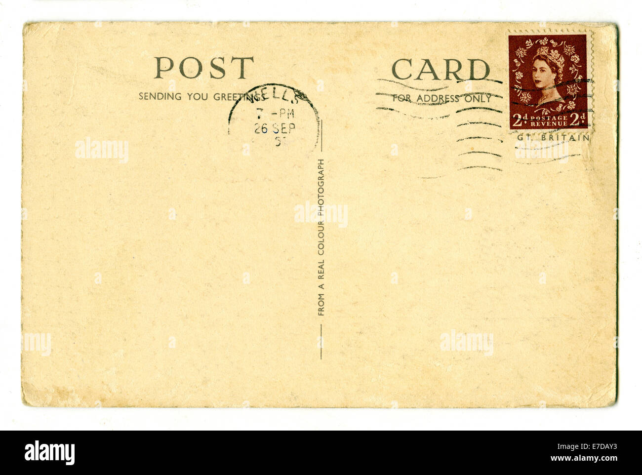 A vintage postcard over a plain white background Stock Photo - Alamy