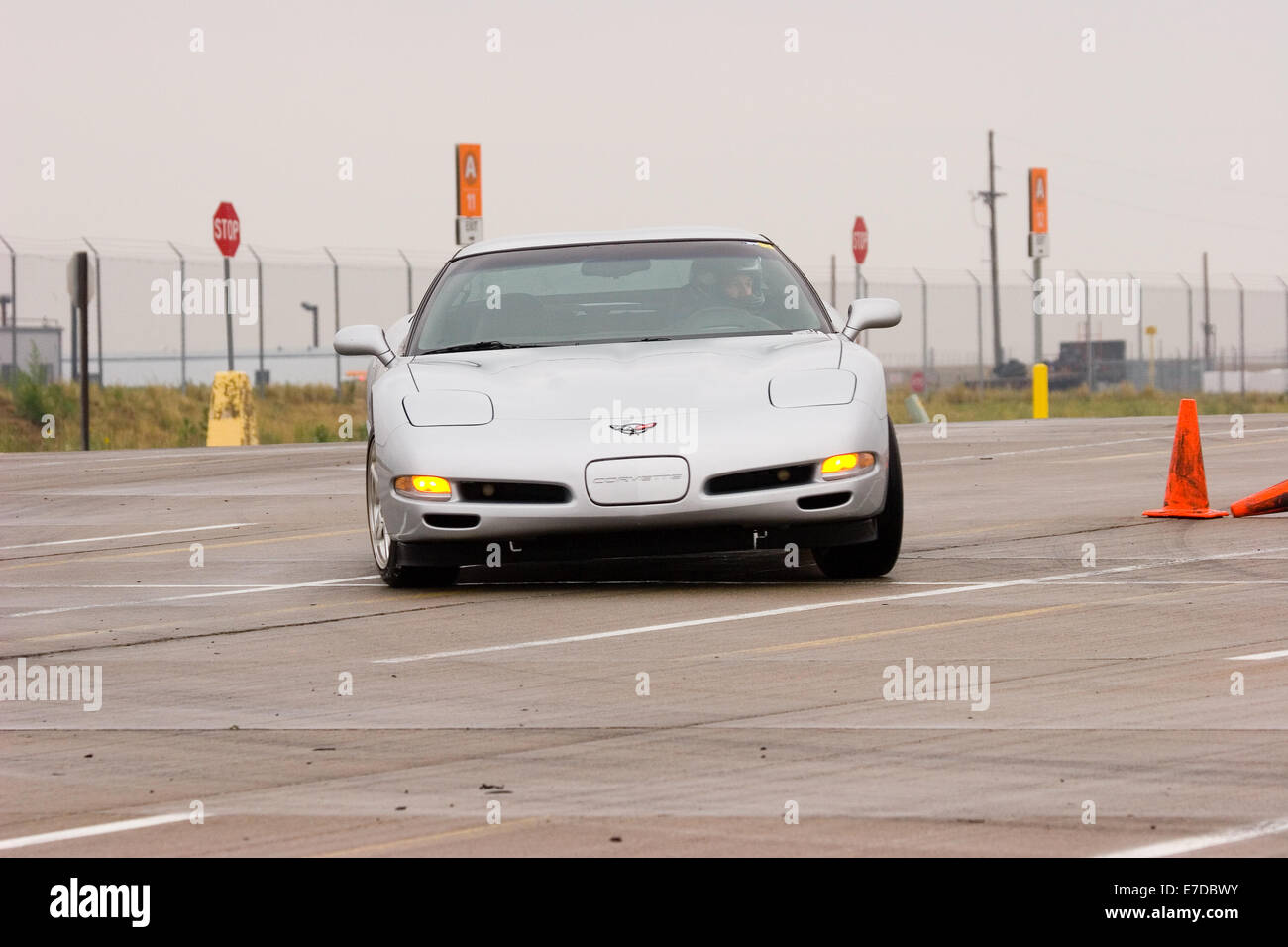 A 2000 Gray Chevrolet Corvette in an autocross race at a regional ...