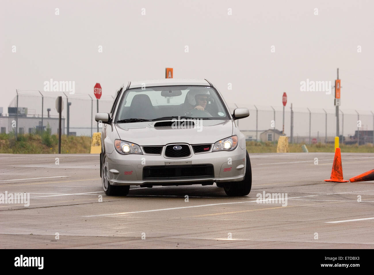 A Gray Subaru STi in an autocross race at a regional Sports Car Club of ...
