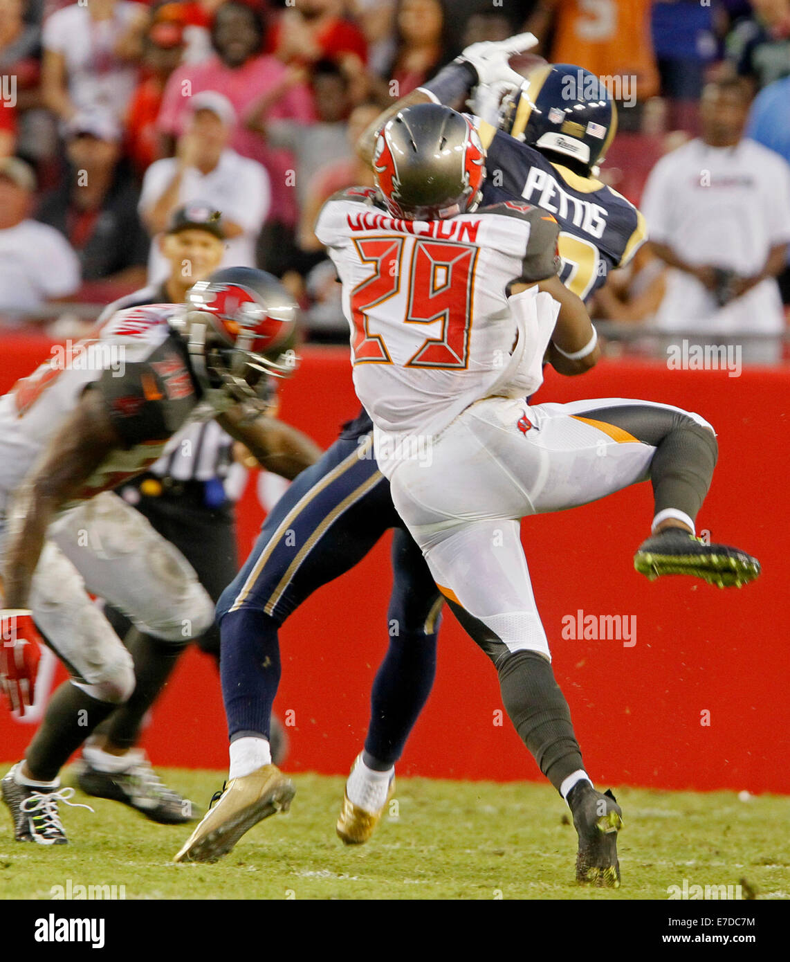Tampa Bay, Florida, USA. 14th Sep, 2014. Rams Austin Pettis (18) beats ...