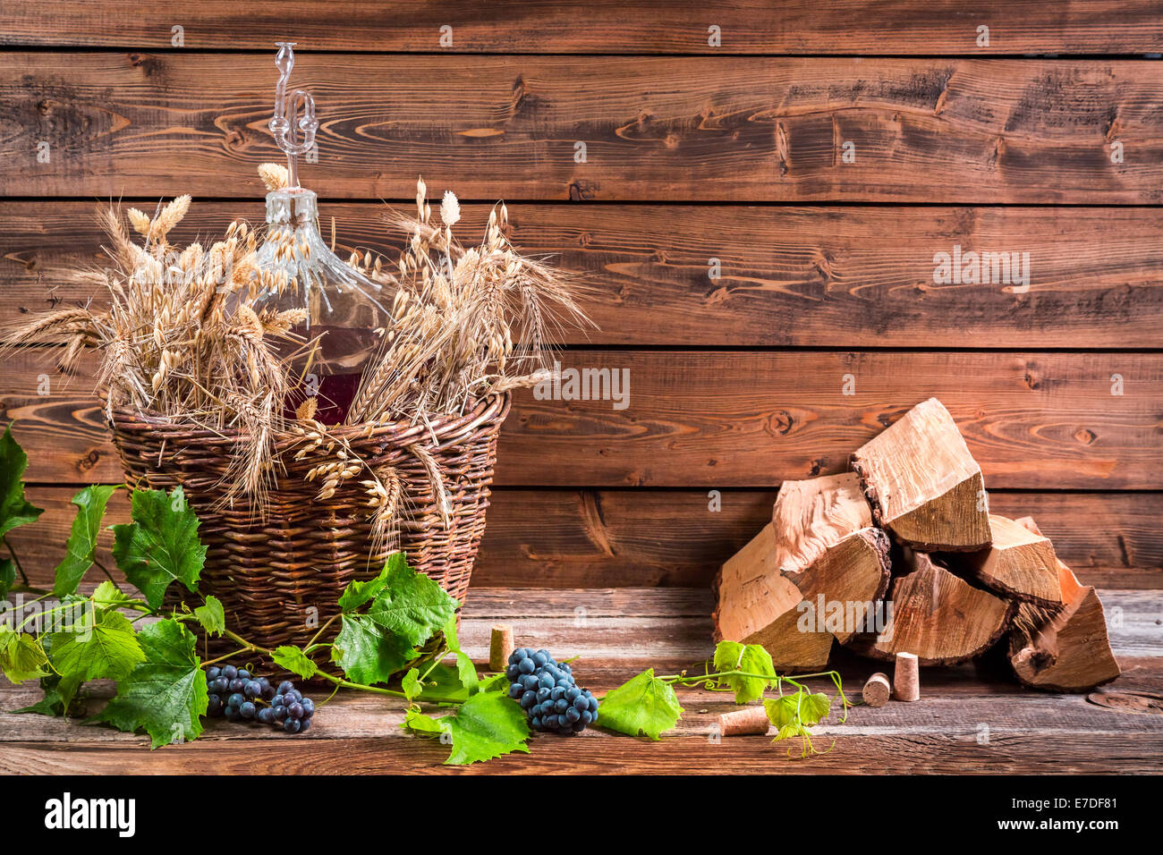 Cellar with demijohn of red wine Stock Photo - Alamy