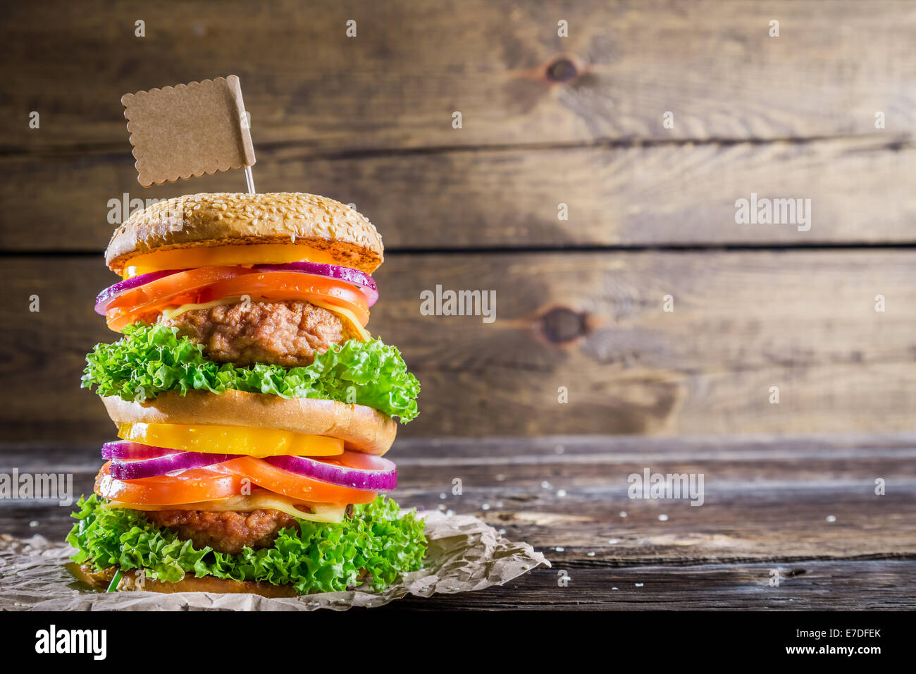 Homemade double-decker burger Stock Photo - Alamy