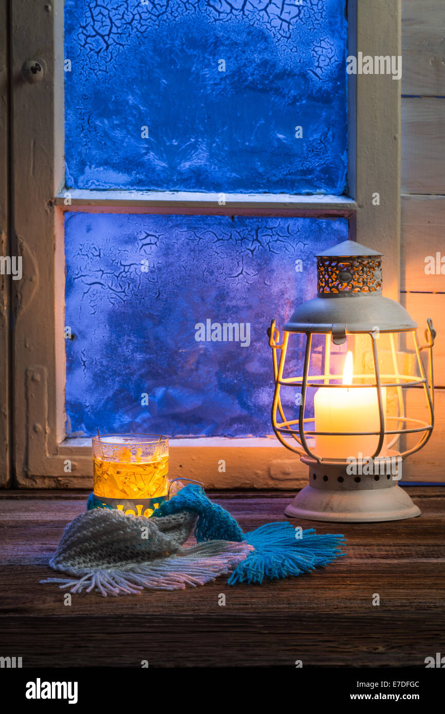 Hot tea in cold winter evening Stock Photo - Alamy