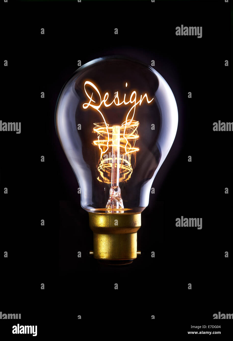 Design concept in a filament lightbulb Stock Photo - Alamy