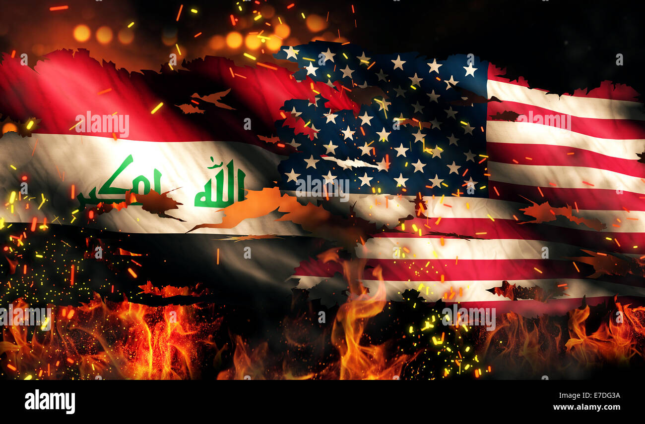 Iraq USA Flag War Torn Fire International Conflict 3D Stock Photo - Alamy