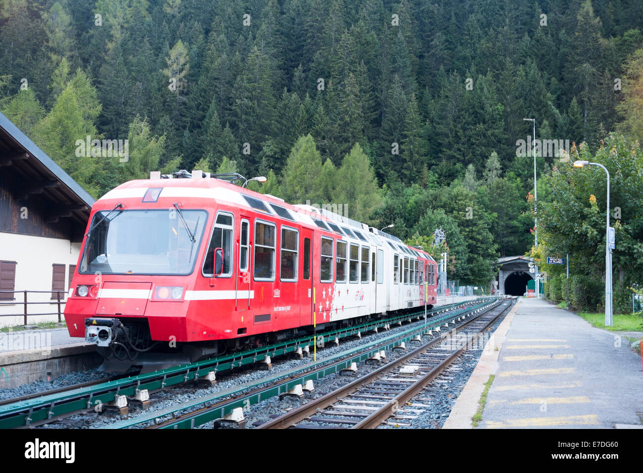 MONTROC, FRANCE - SEPTEMBER 02: Alpine tram at Montroc village station ...