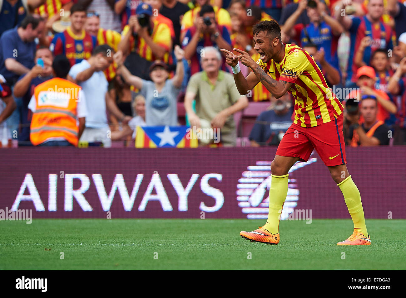 Neymar da Silva Jr (FC Barcelona) celebrates after scoring, during La ...