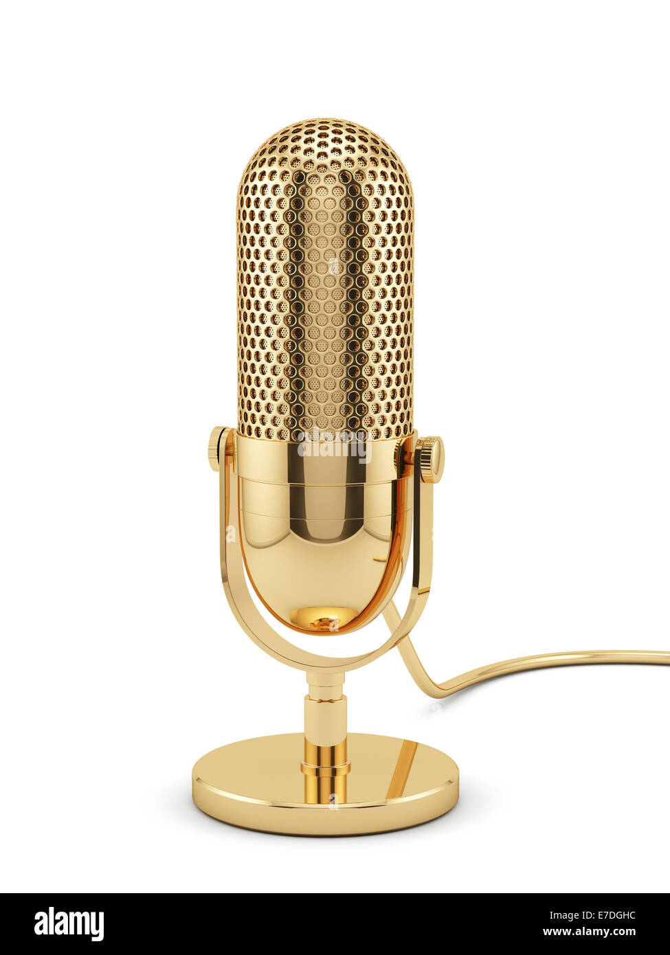 3d illustration of golden microphone isolated on white background Stock ...