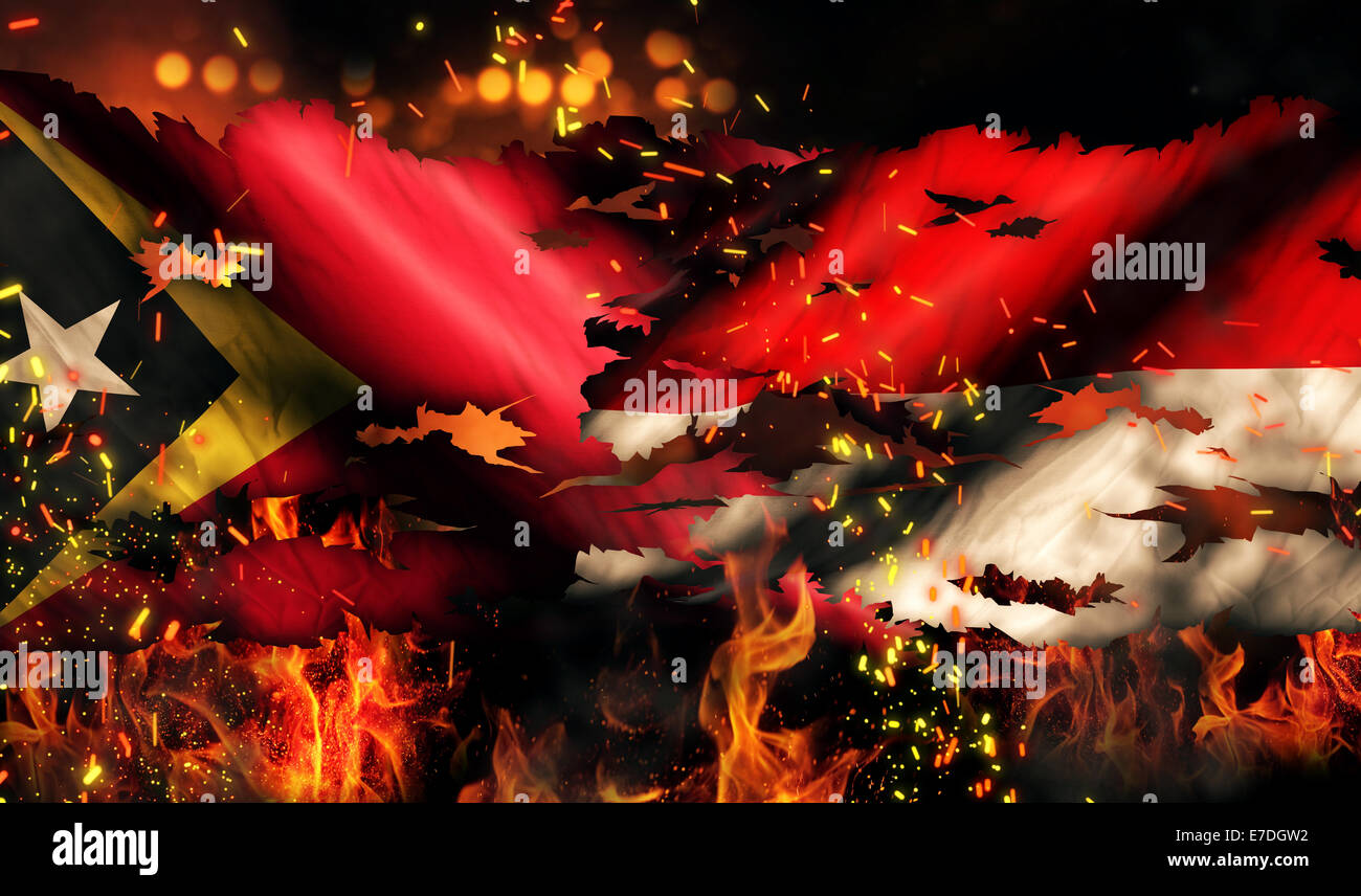 East Timor Indonesia Flag War Torn Fire International Conflict 3D Stock ...