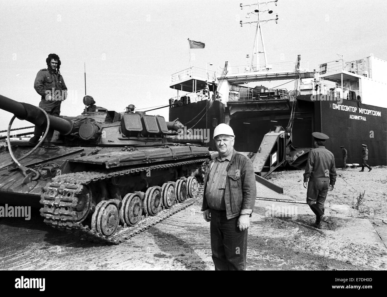A first charge of about 80 modern battle tanks is taken aboard by ...