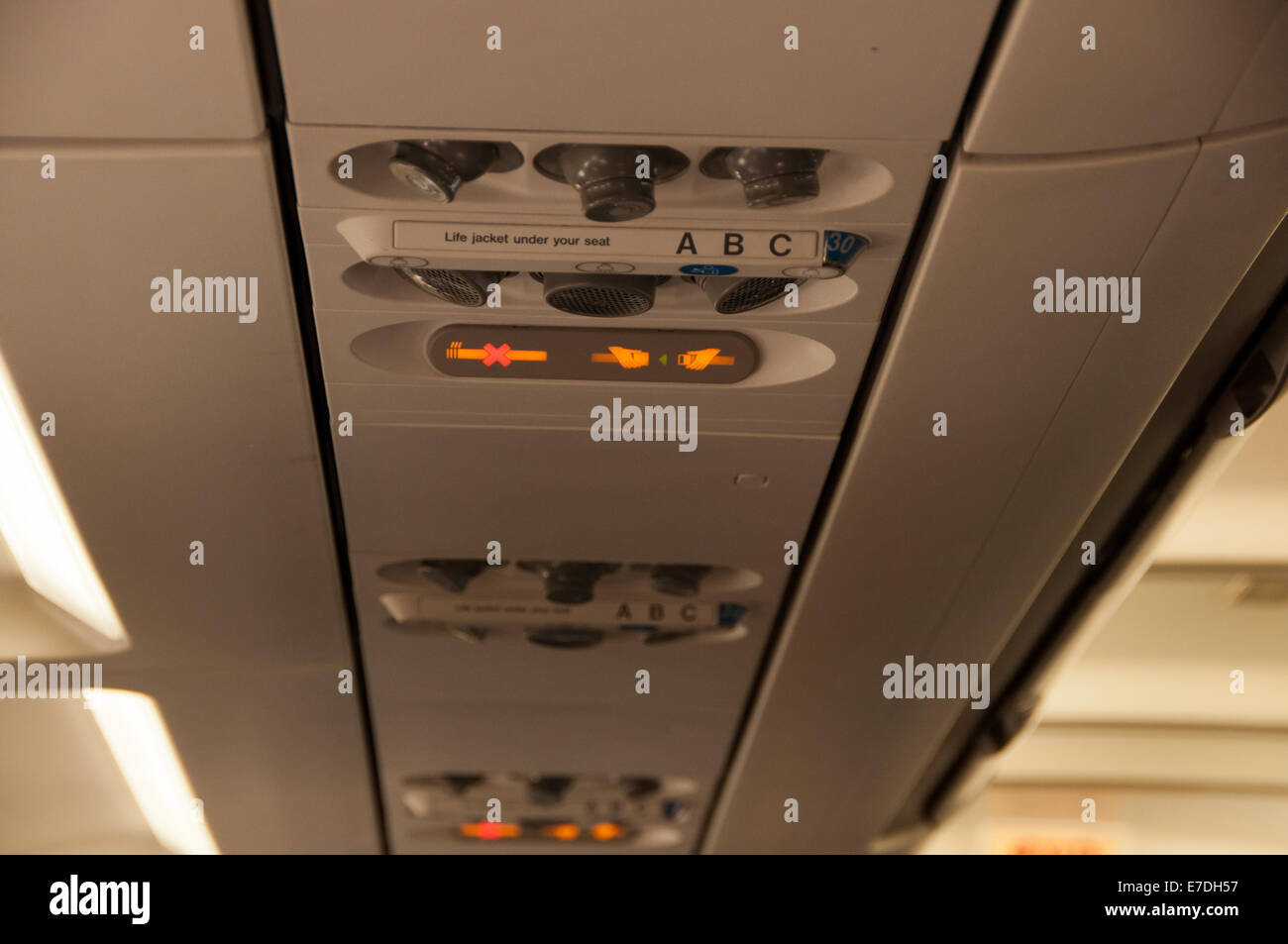 Overhead Passenger Control Panel on Commercial Airline Plane Stock ...