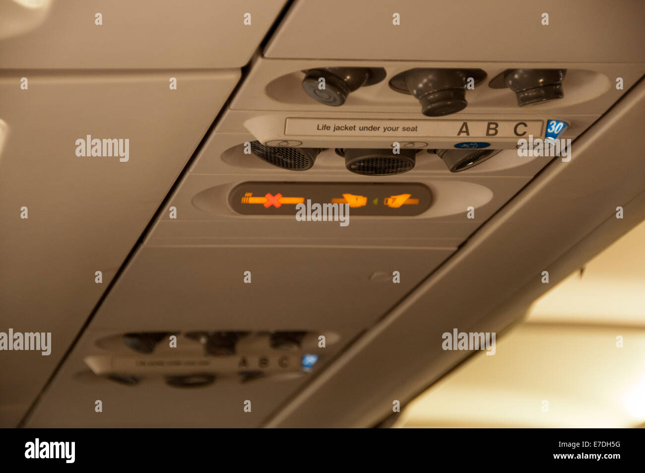Overhead Passenger Control Panel on Commercial Airline Plane Stock ...