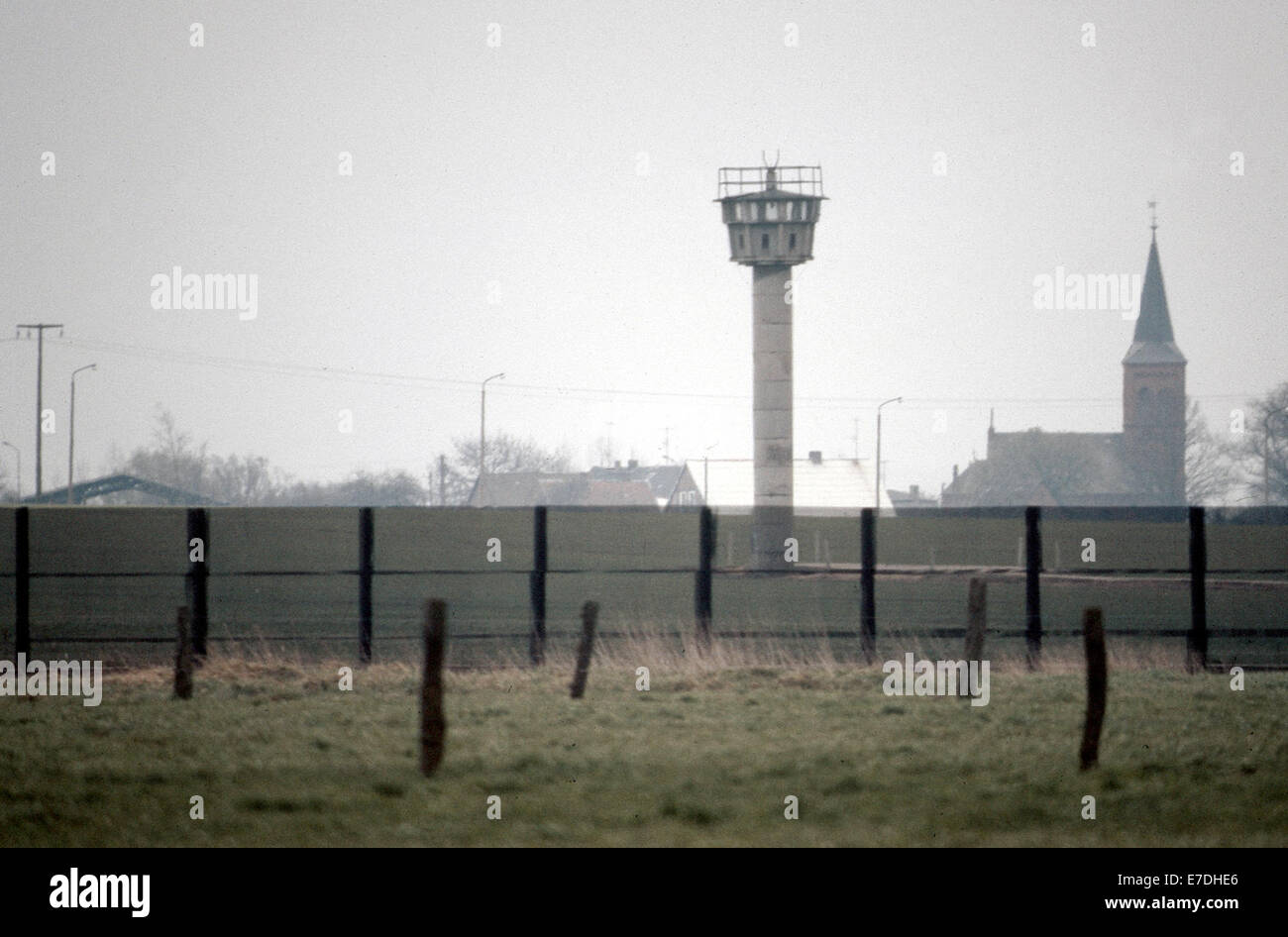 The border fence and guard towers along the inner German border between ...