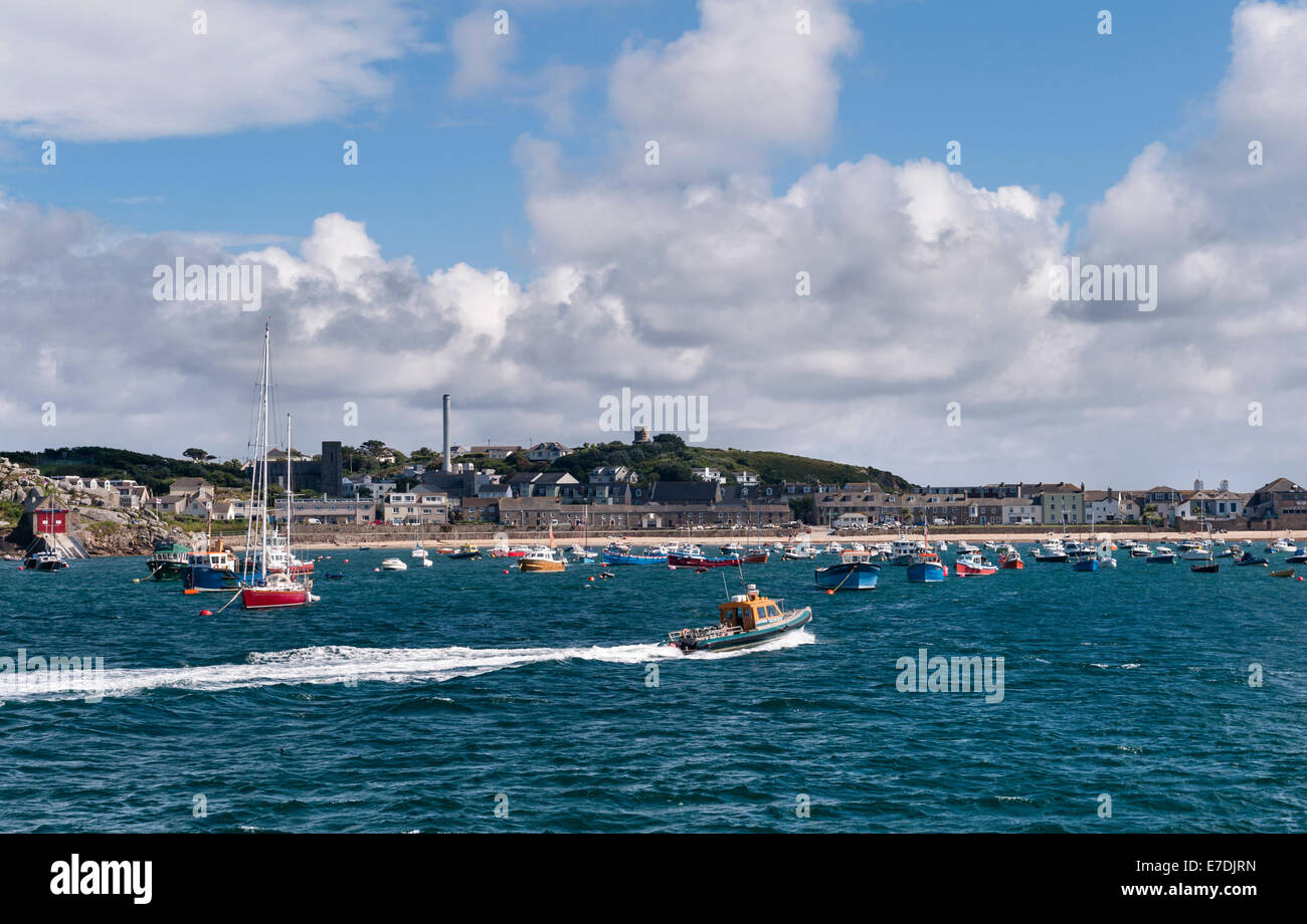 The busy harbour of Hugh Town on St Mary's, Isles of Scilly, Cornwall ...