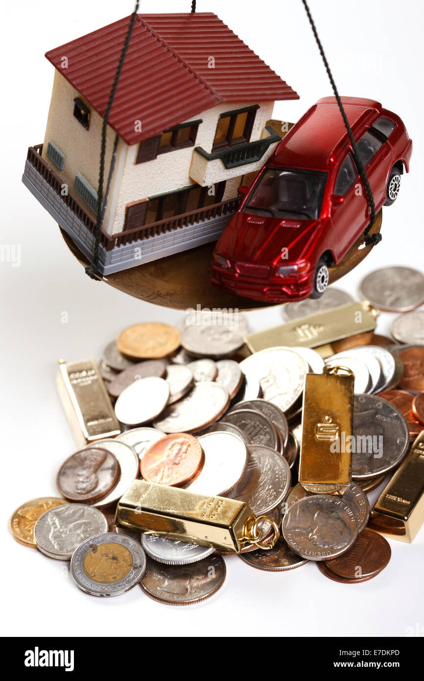 Architectural model,car model and gold bars Stock Photo - Alamy