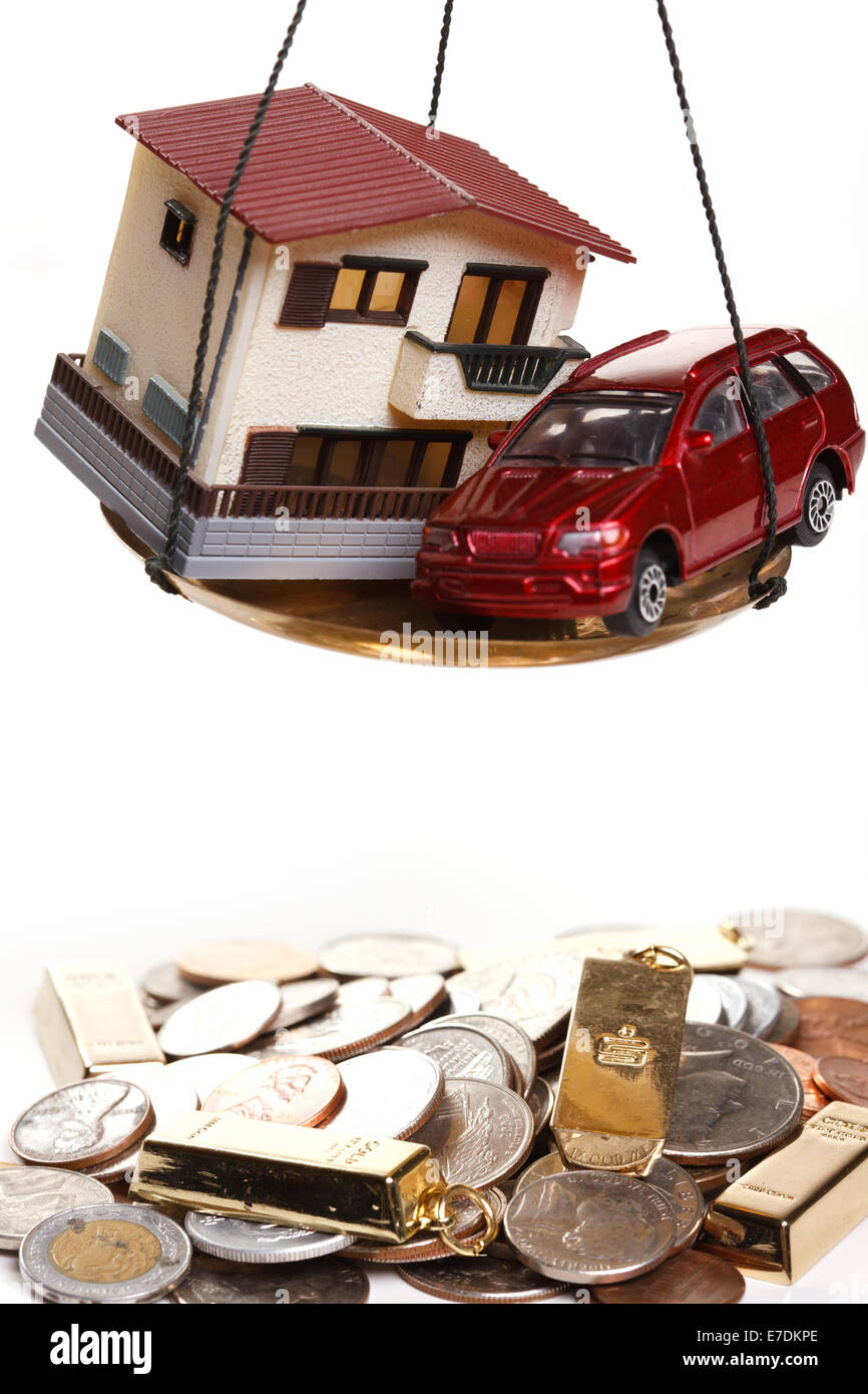 Architectural model,car model and gold bars Stock Photo - Alamy