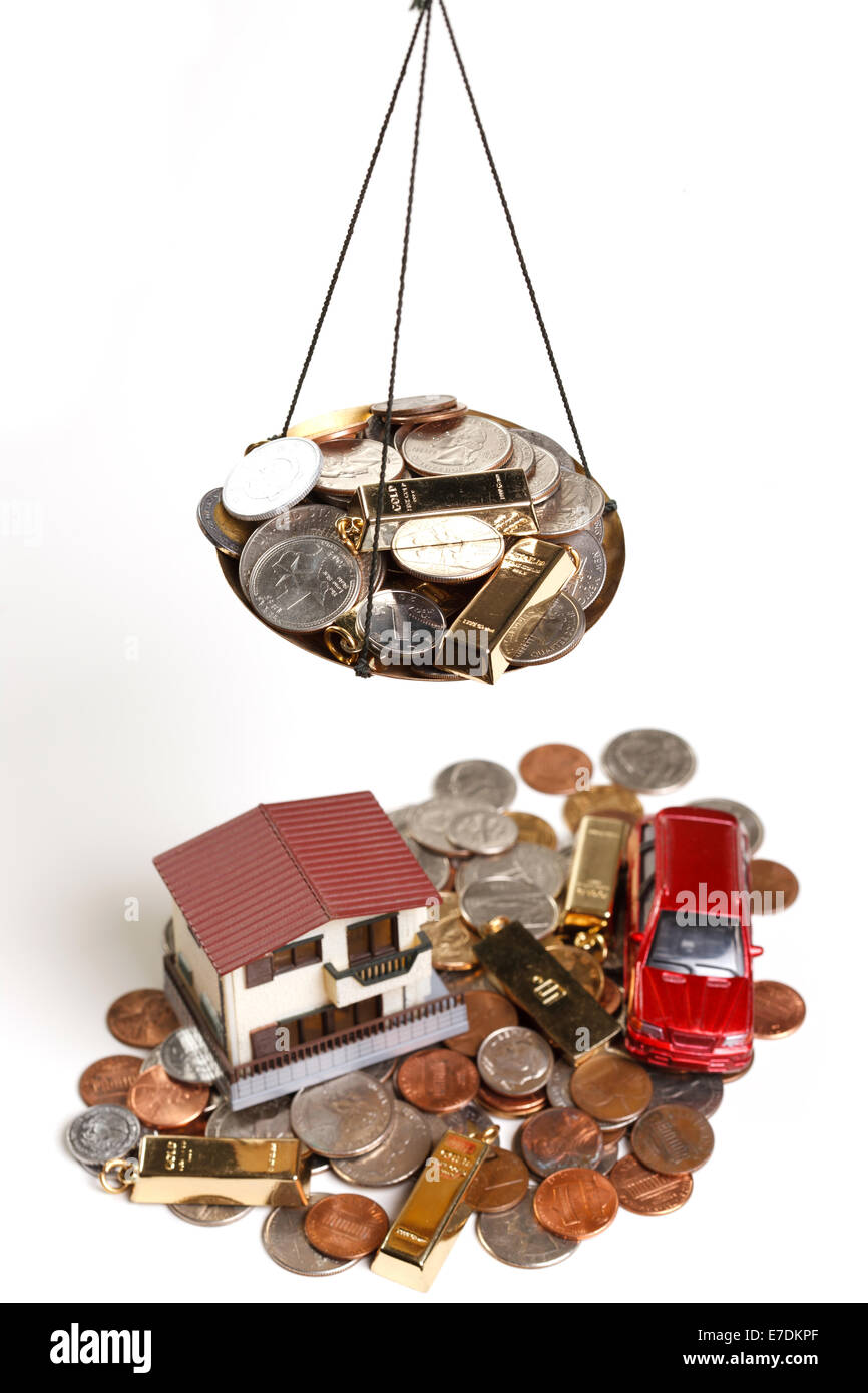 Architectural model,car model and gold bars Stock Photo - Alamy