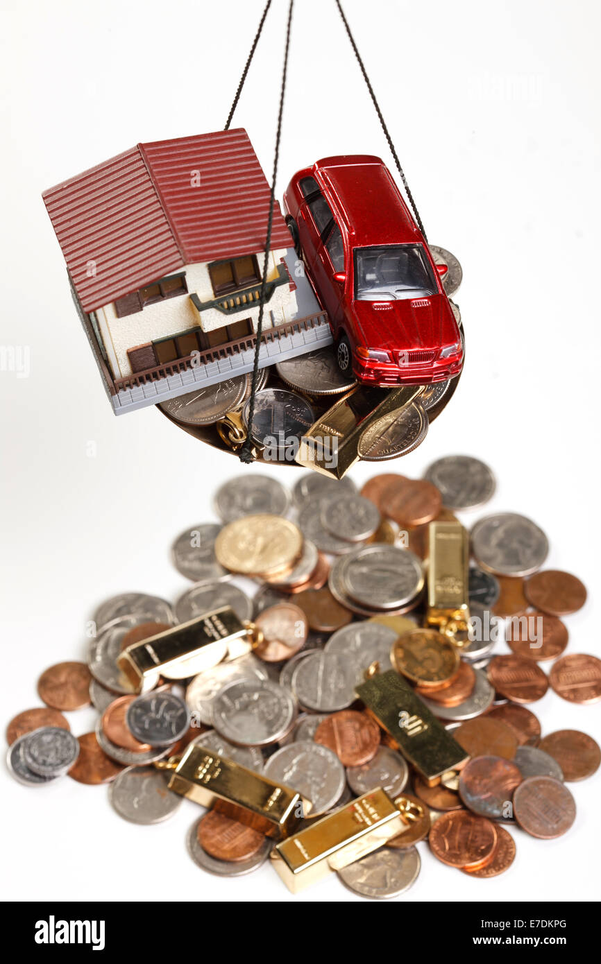 Architectural model,car model and gold bars Stock Photo - Alamy