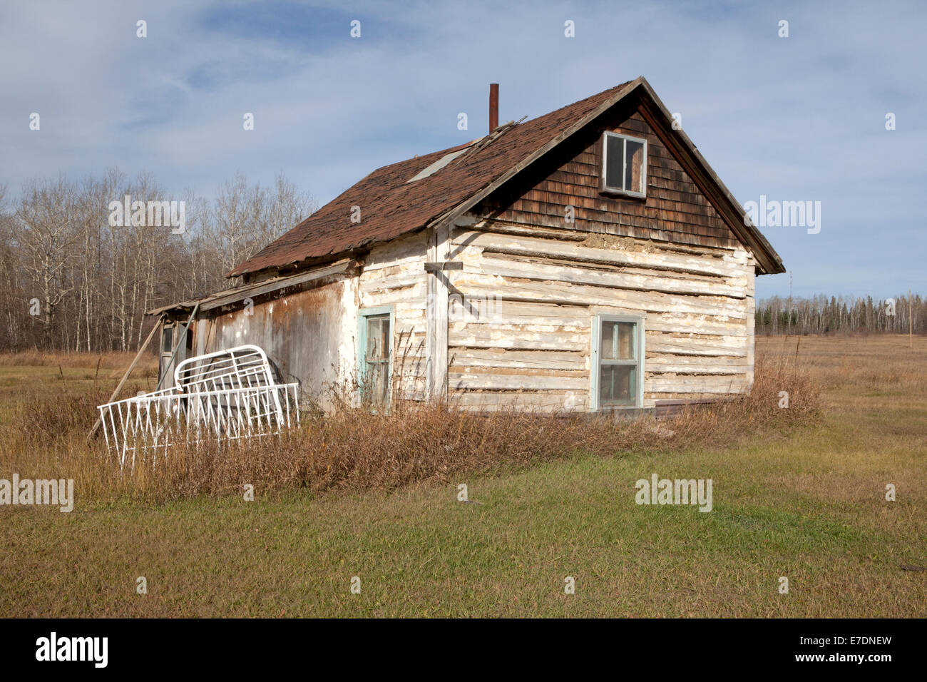 Traditional homestead home in rural landscape, Peace River, Alberta ...