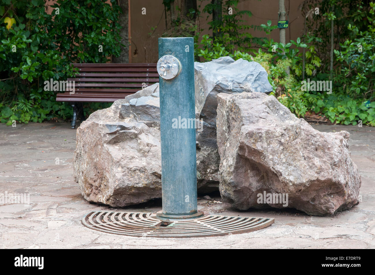 source rocks beside a garden with many plants Stock Photo - Alamy