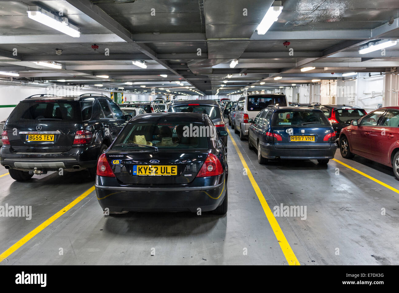 The vehicle deck of a cross-Channel car ferry on the Dover - Calais ...