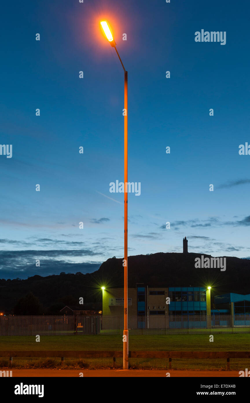 Newtownards, County Down, Northern Ireland. Lit sodium streetlight at ...