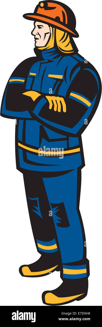 Illustration of a fireman fire fighter emergency worker standing arms ...