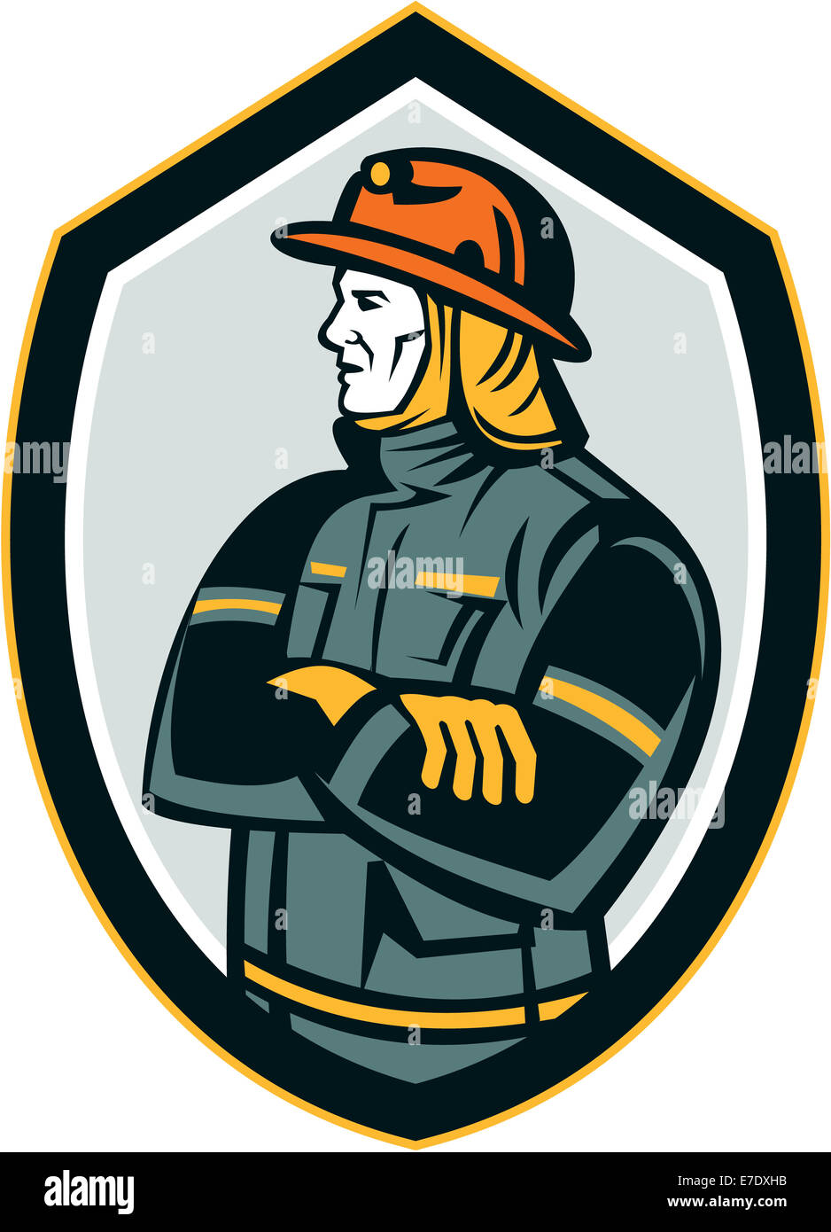 Illustration of a fireman fire fighter emergency worker arms folded ...