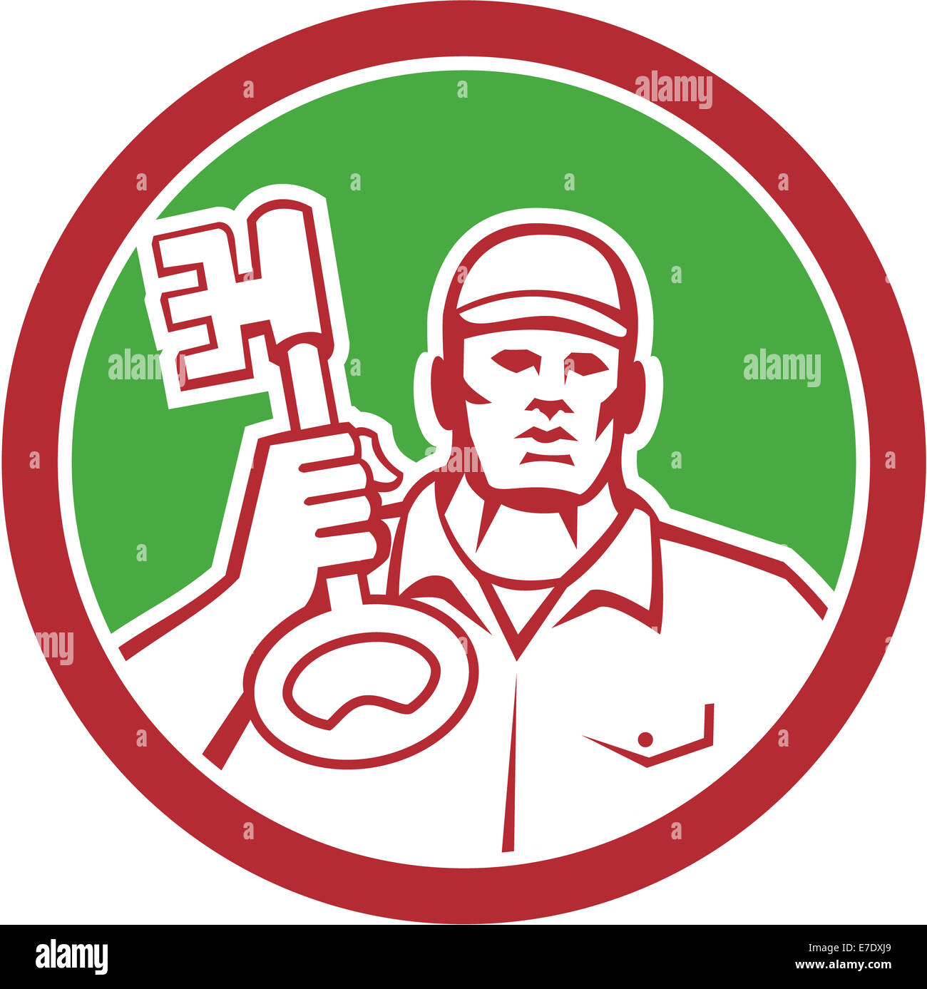 Illustration of a locksmith standing carrying key viewed from the front ...